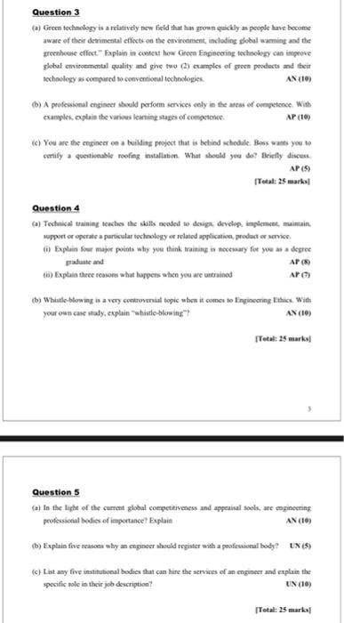 Solved Question 3 (a) Green technology is a relatively new | Chegg.com