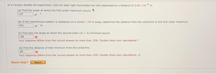 Solved In a Young's double-silt experiment, 633-nm laser | Chegg.com