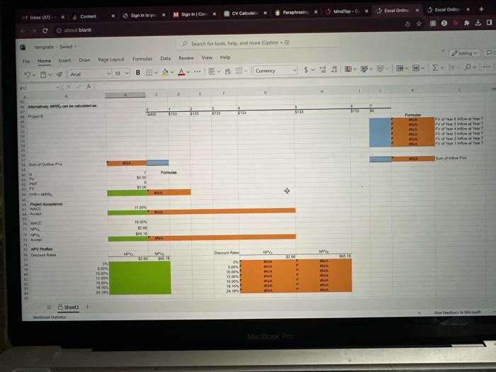 Excel Online Activity: Capital budgeting criteria | Chegg.com