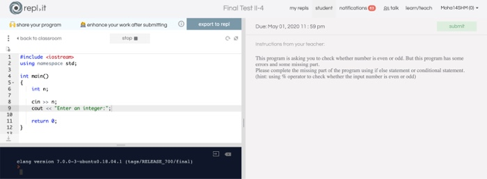 Solved repl.it Final Test 1-4 myrepils student notifications | Chegg.com