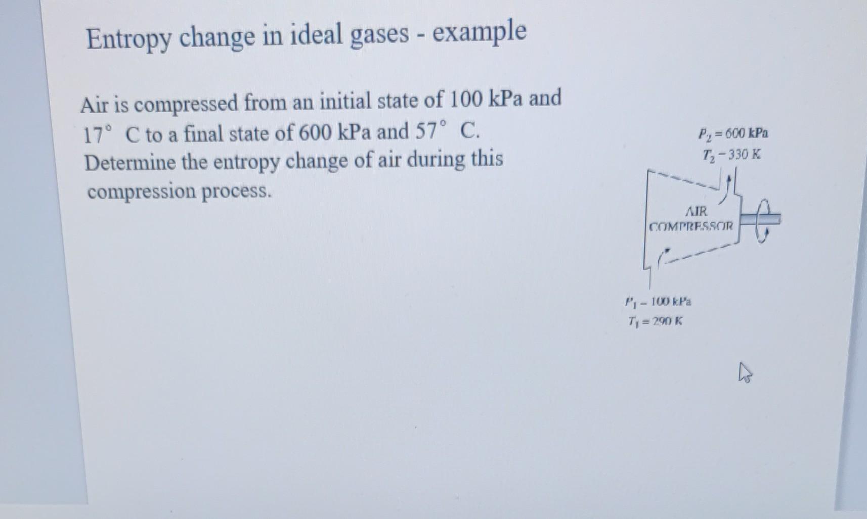 Solved Entropy change in ideal gases - example Air is | Chegg.com