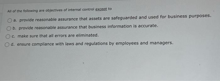 Solved All of the following are objectives of internal | Chegg.com