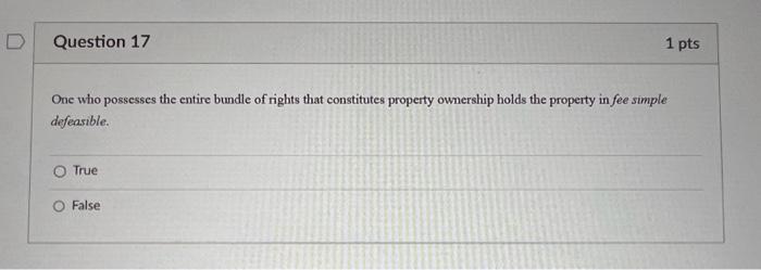 Solved One who possesses the entire bundle of rights that | Chegg.com