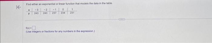 Solved Find either an exponential or linear function that | Chegg.com