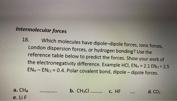 Solved Intermolecular forces 18. Which molecules have | Chegg.com