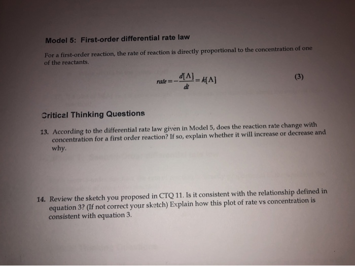 Solved Model 5: First-order differential rate law For a | Chegg.com