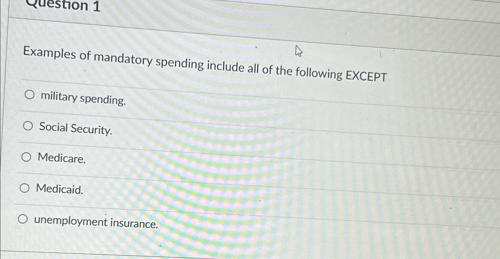 Solved Examples of mandatory spending include all of the | Chegg.com