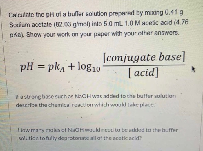 Solved Calculate the pH of a buffer solution prepared by | Chegg.com