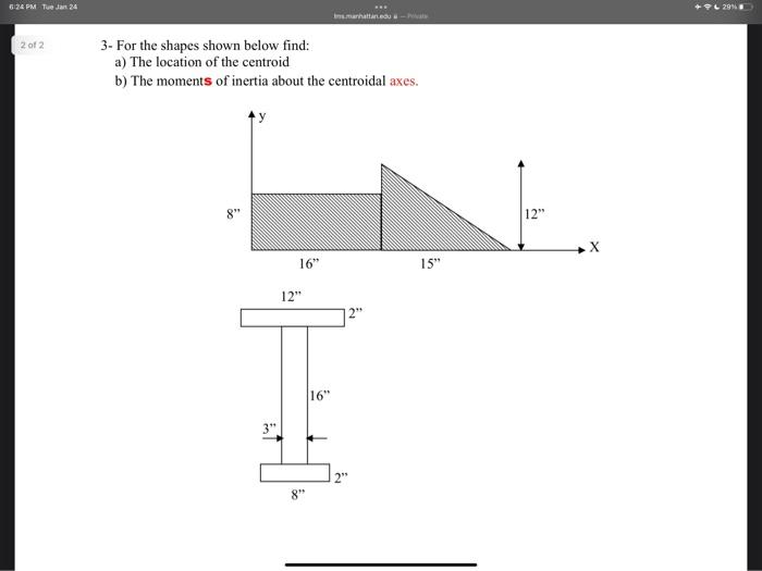 Solved 3- For the shapes shown below find: a) The location | Chegg.com