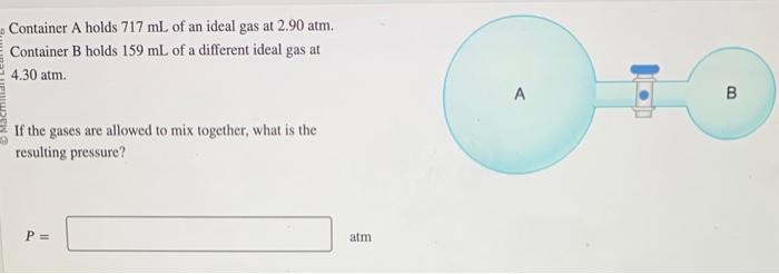 Solved Container A holds 717 mL of an ideal gas at 2.90 atm. | Chegg.com