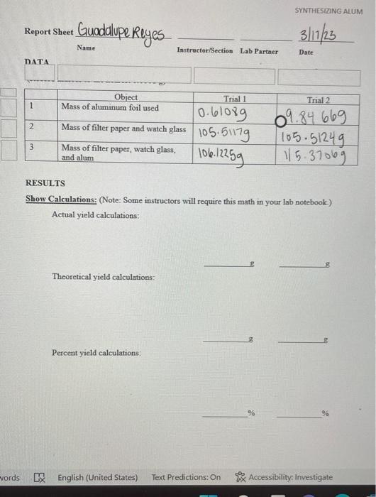 Solved Report Sheet Guadalupe Reyes Name InstructoriSection | Chegg.com