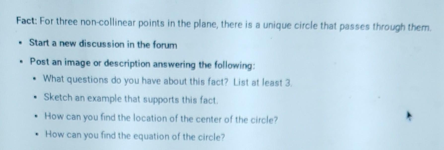 Solved Fact: For three non-collinear points in the plane, | Chegg.com Solved Fact: For three non-collinear points in the plane, | Chegg.com