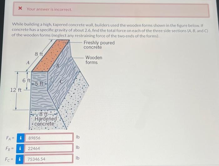 Solved While building a high, tapered concrete wall, | Chegg.com