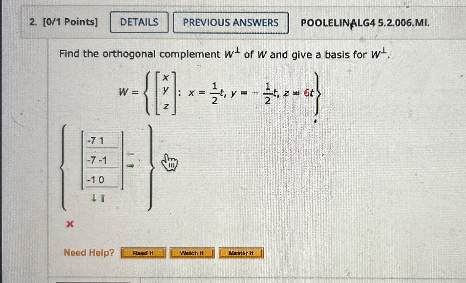 Solved Points]POOLELINALG4 5.2.006.MI.Find the orthogonal | Chegg.com