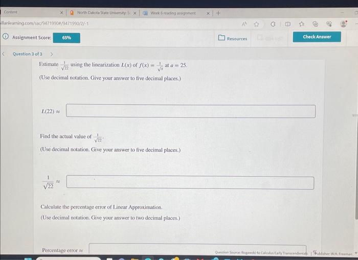 Solved Estimate 221 Using The Linearization L X Of F X X1