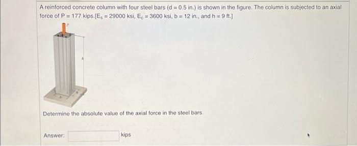 Solved A reinforced concrete column with four steel bars ( | Chegg.com