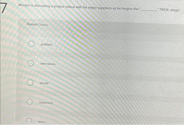 Solved Morgan is discussing a project rollout with his major | Chegg.com