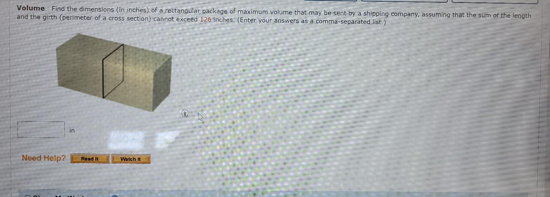 Solved Volume Find the dimensions (in inches) of a | Chegg.com