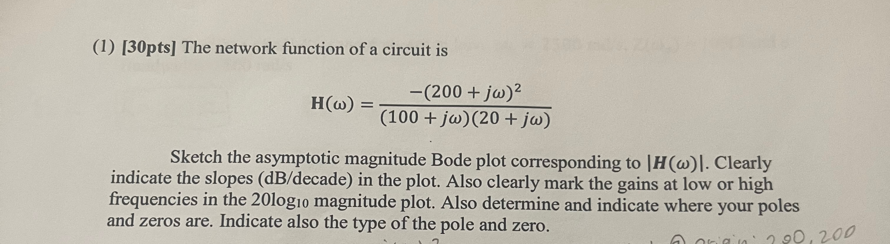 Solved (1) [30pts] ﻿The network function of a circuit | Chegg.com