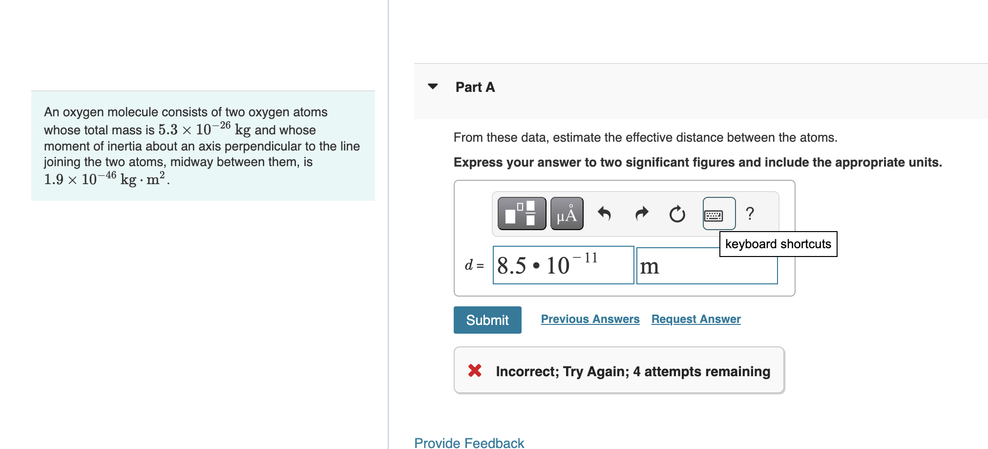 Solved An ﻿oxygen molecule consists of ﻿two oxygen | Chegg.com