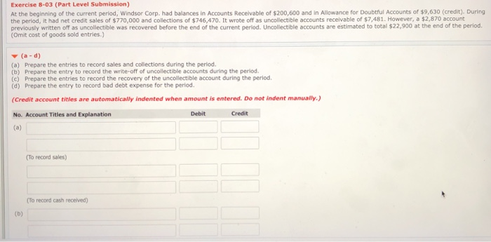 Solved: Exercise 8-03 (Part Level Submission) At The Begin... | Chegg.com