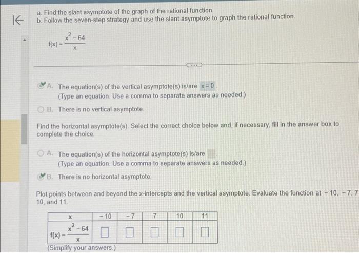 Solved K a. Find the slant asymptote of the graph of the | Chegg.com