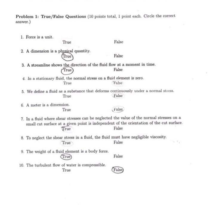 Solved Problem 1: True/False Questions (10 points total, 1 | Chegg.com