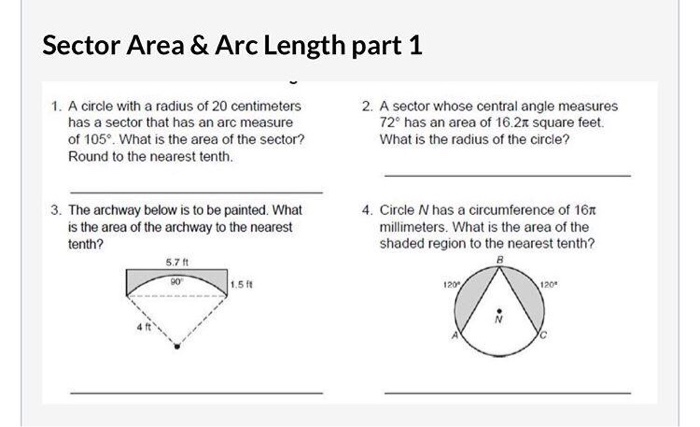 Solved Sector Area & Arc Length part 1 1. A circle with a | Chegg.com