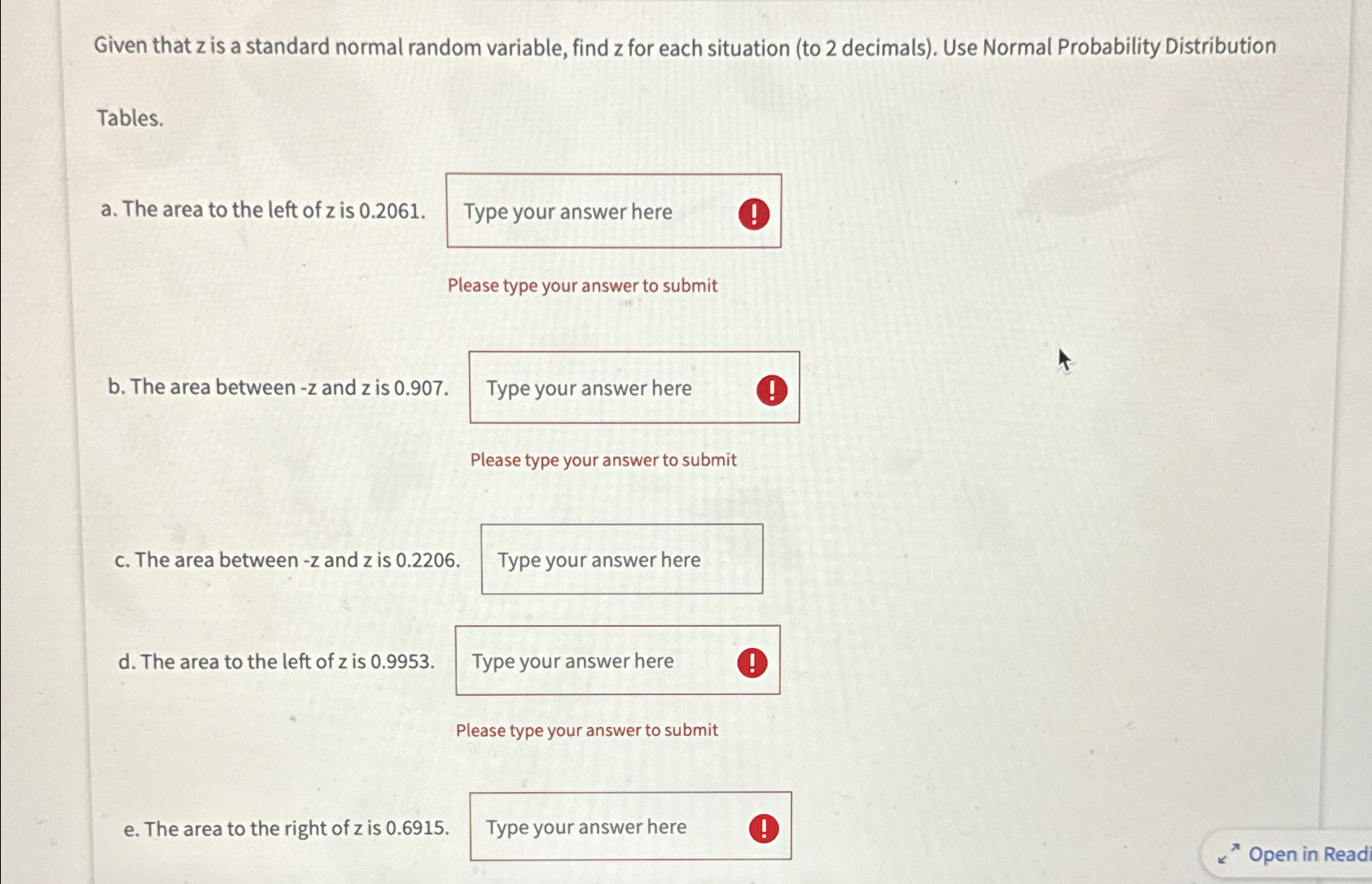Solved Given that z ﻿is a standard normal random variable, | Chegg.com