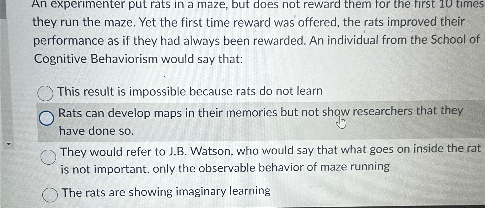 Solved An experımenter put rats in a maze, but does not | Chegg.com