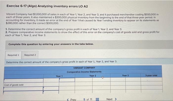 Exercise 6-17 (Algo) Analyzing inventory errors LO A2 | Chegg.com