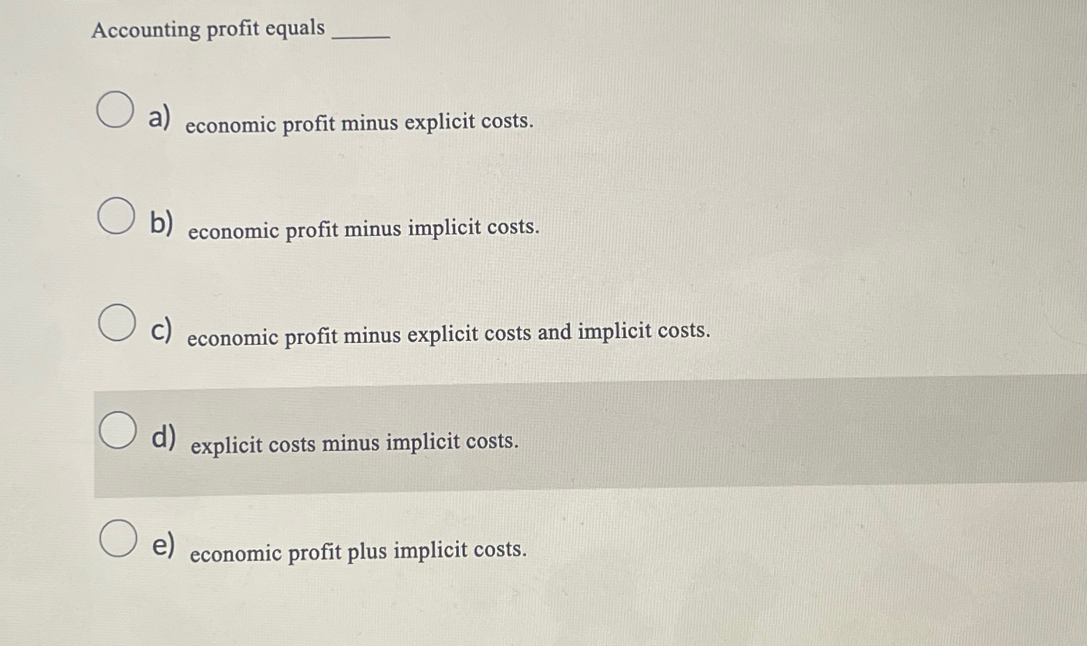 Solved Accounting profit equalsa) ﻿economic profit minus | Chegg.com