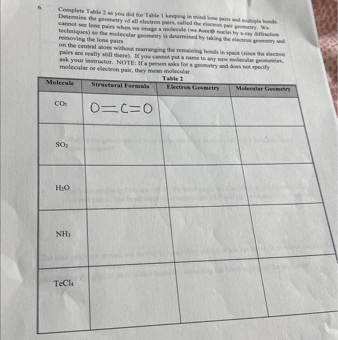 Solved 6. Complete Table 2 as you did for Table 1 keeping in | Chegg.com