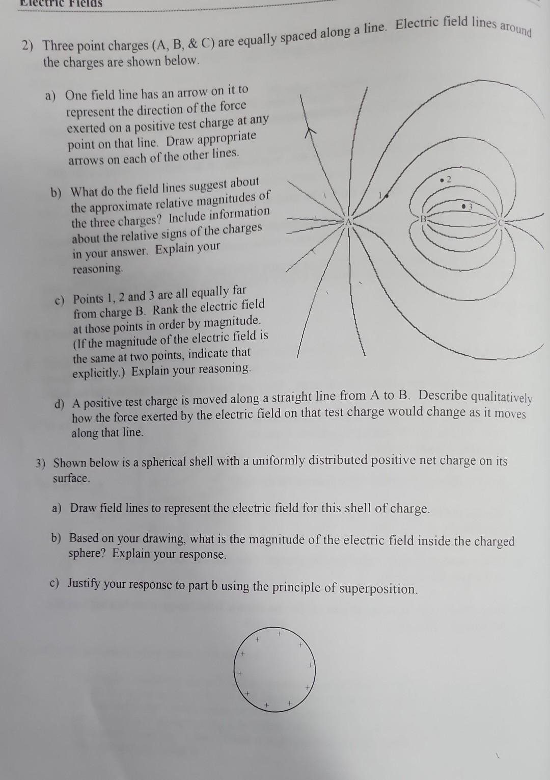Solved 2) Three point charges (A, B, \& C) are equally | Chegg.com