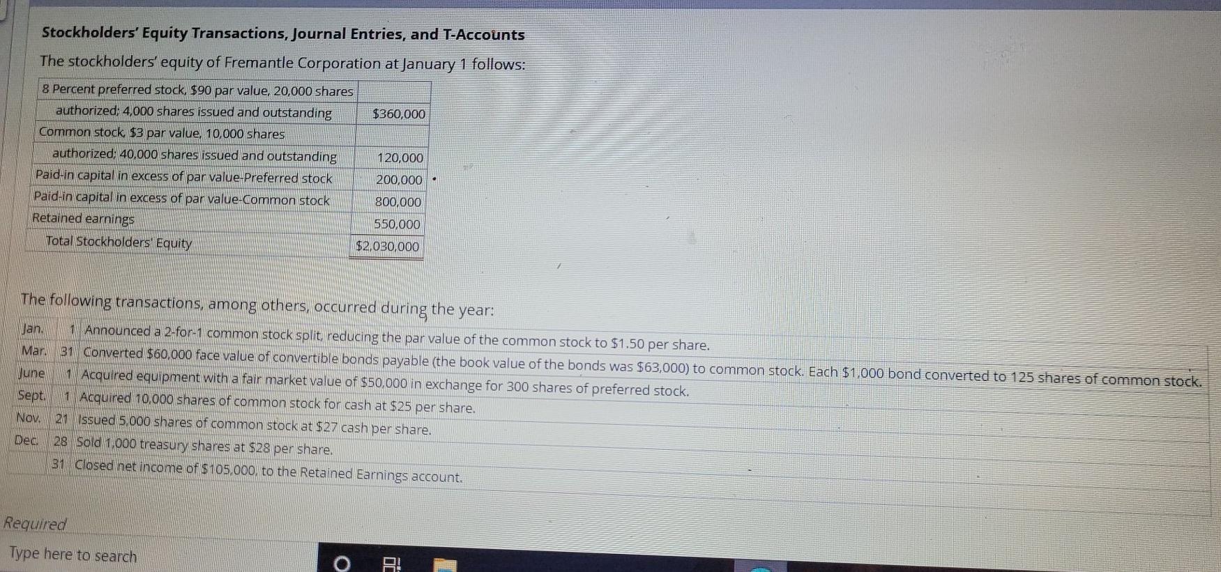 Solved Stockholders' Equity Transactions, Journal Entries, | Chegg.com