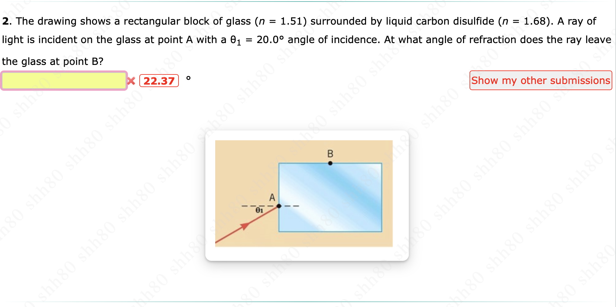 Solved The drawing shows a rectangular block of ﻿glass | Chegg.com