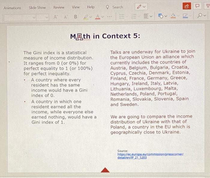 Solved MAth in Context 5: U The Gini index is a statistical | Chegg.com