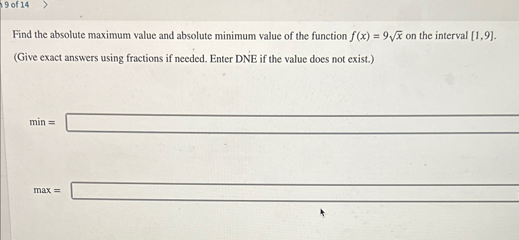 Solved 19 ﻿of 14Find the absolute maximum value and absolute | Chegg.com