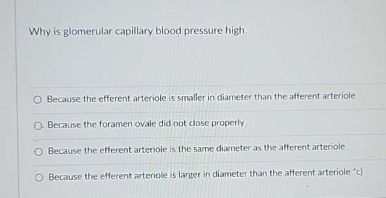 Solved Why is glomerular capillary blood pressure | Chegg.com