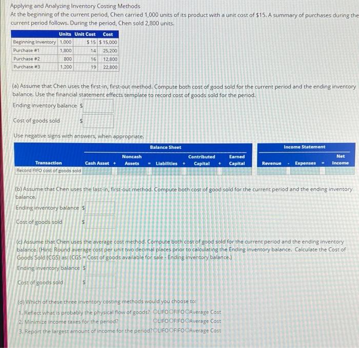 Solved Applying and Analyzing Inventory Costing Methods At | Chegg.com