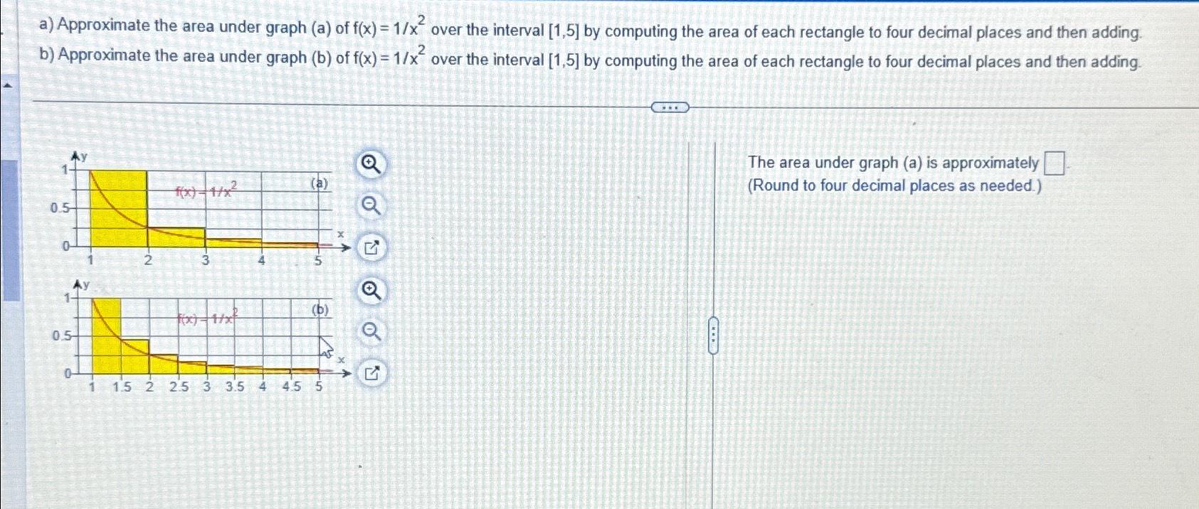 Solved a) ﻿Approximate the area under graph (a) ﻿of f(x)=1x2 | Chegg.com