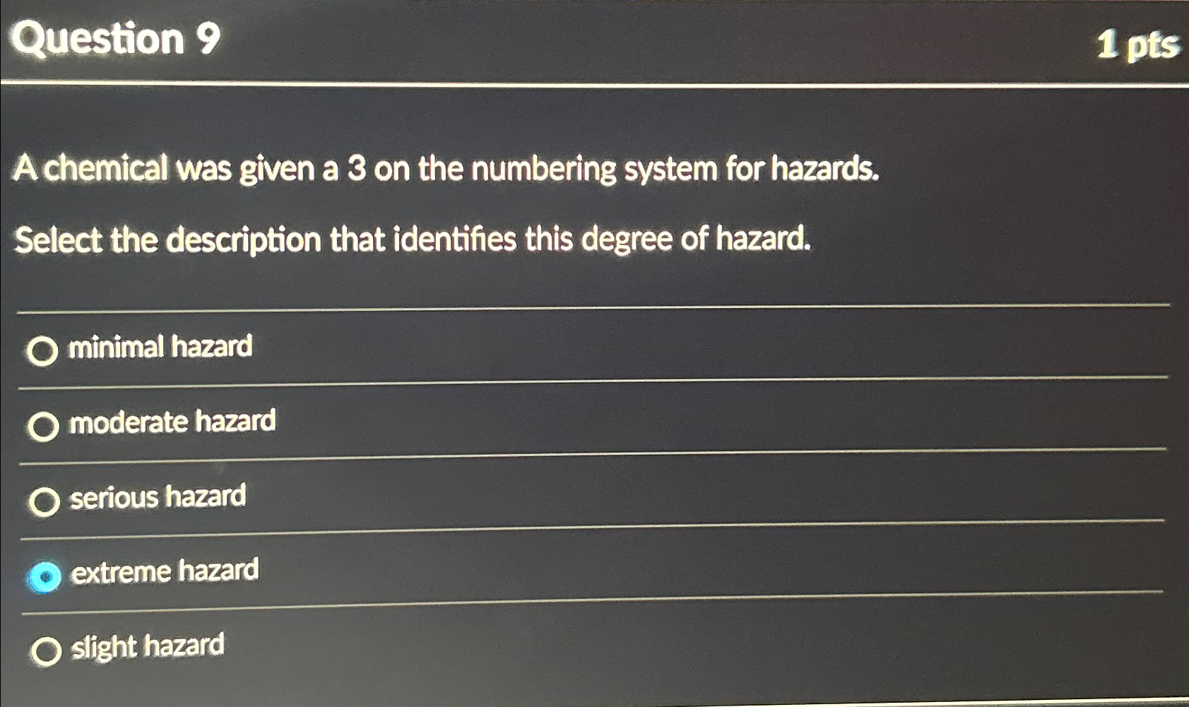 Solved Question 91 ﻿ptsA chemical was given a 3 ﻿on the | Chegg.com