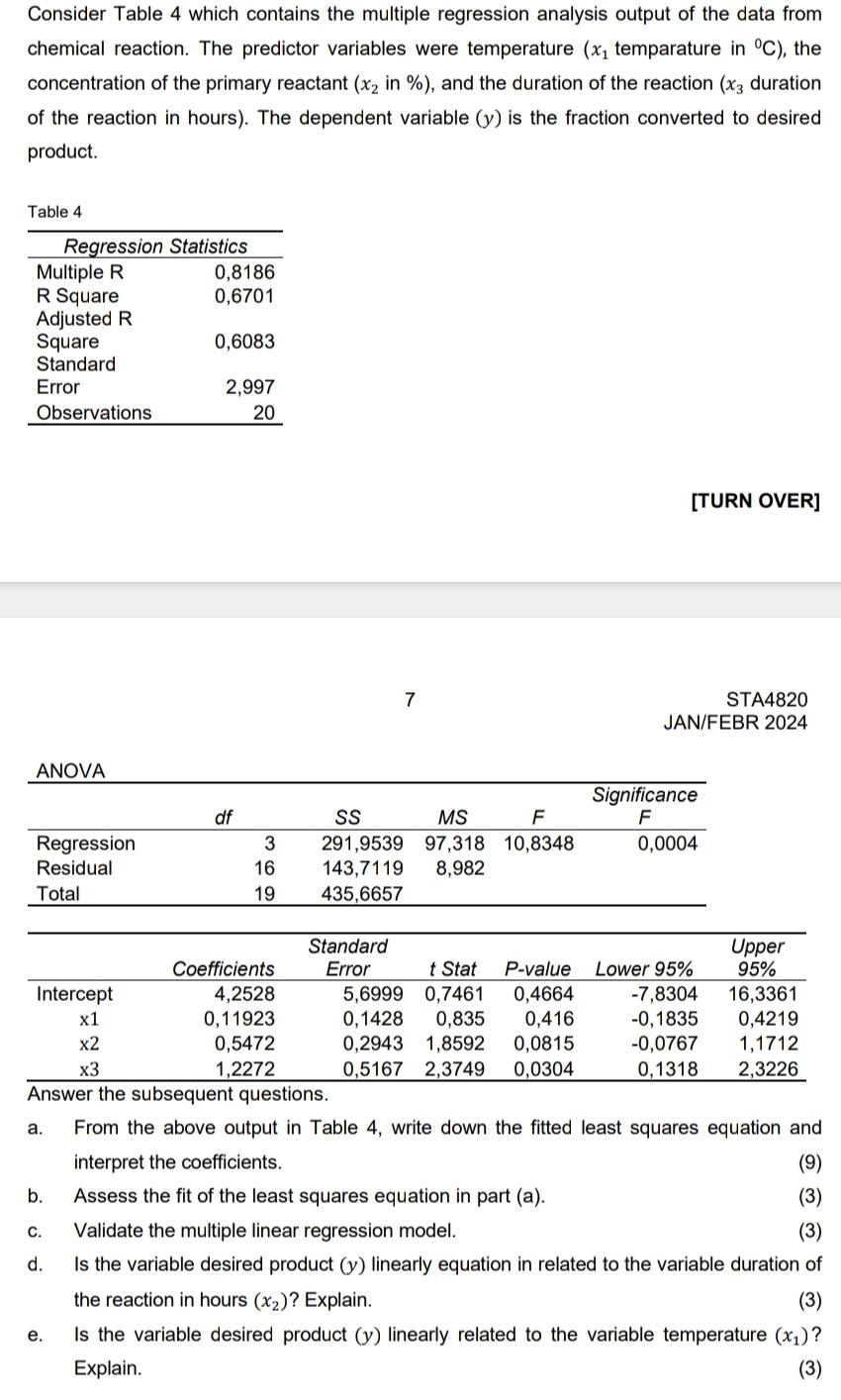 Solved Consider Table 4 ﻿which contains the multiple | Chegg.com