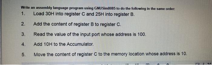 Solved Write an assembly language program using GNU Sim8085 | Chegg.com