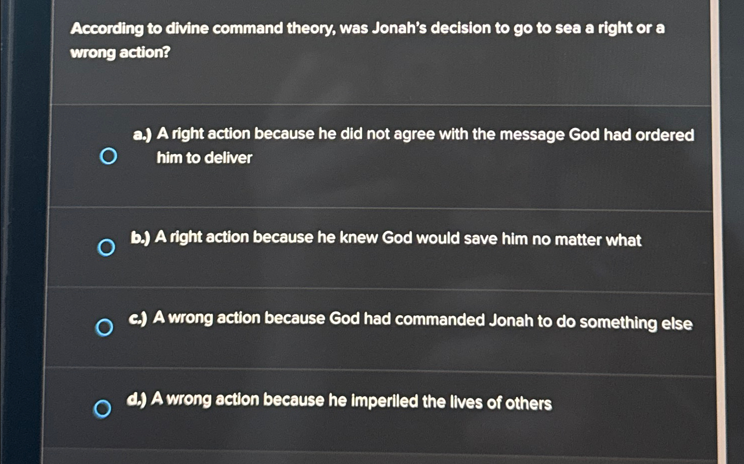 Solved According to divine command theory, was Jonah's | Chegg.com