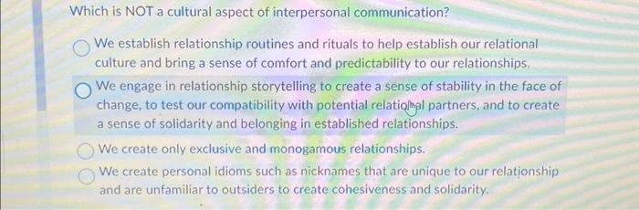 Which is NOT a cultural aspect of interpersonal | Chegg.com