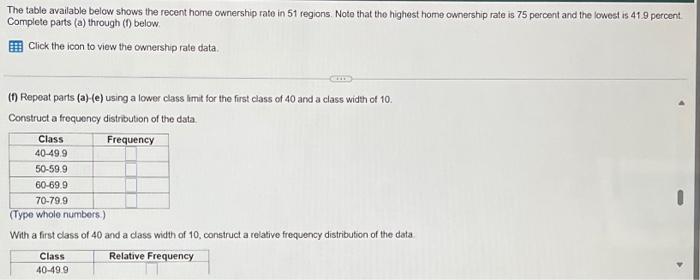 With a first class of 40 and a class width of 10 , | Chegg.com
