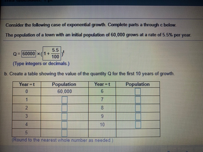 Solved Consider the following case of exponential growth. | Chegg.com