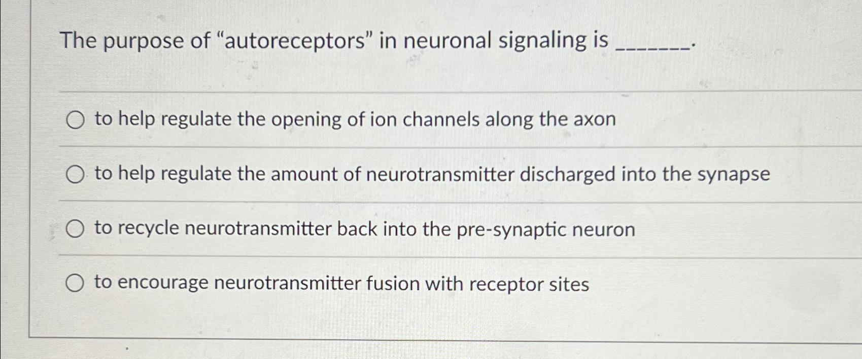 Solved The purpose of "autoreceptors" in neuronal signaling | Chegg.com