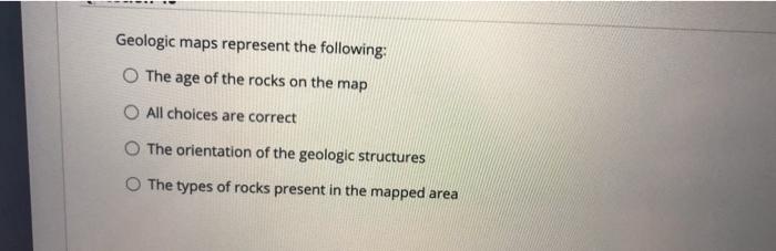 Solved Geologic maps represent the following: The age of the | Chegg.com